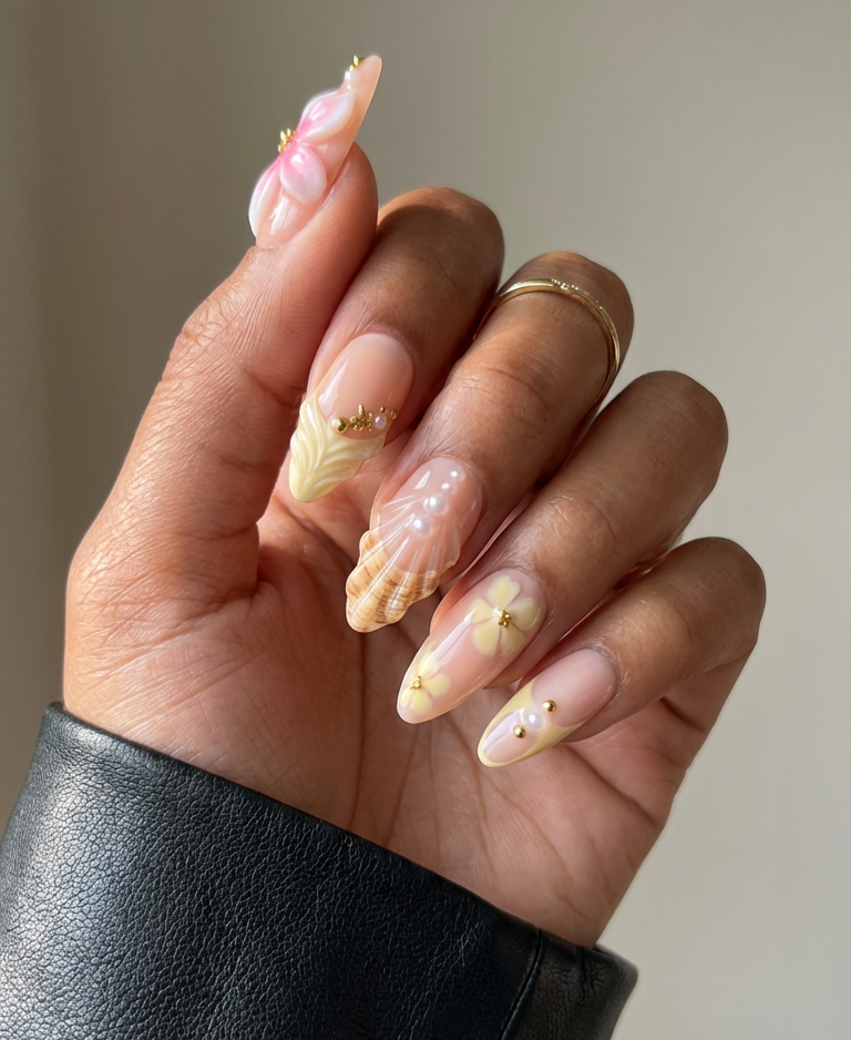 Nude Shell Short Almond Luxury Glue on Press on Nails – Ellie Vincy Nails